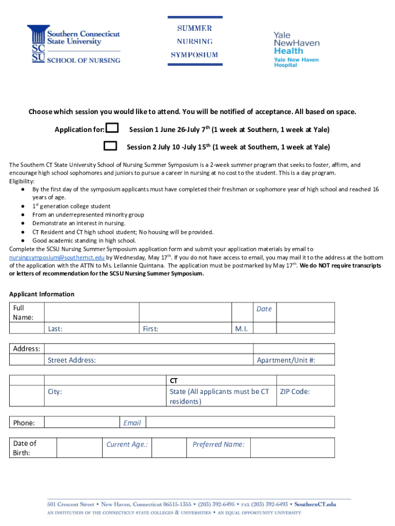 Fillable Online SCSU Nursing Summer Symposium Application Fax Email ...