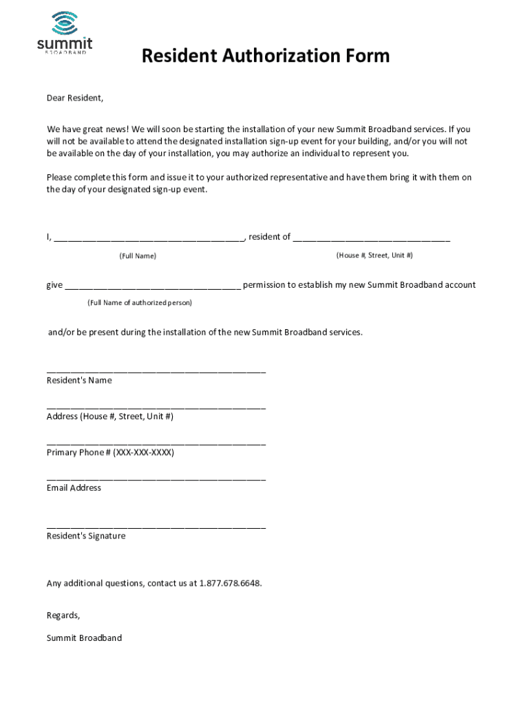 Fillable Online Resident Authorization Form Fax Email Print - pdfFiller