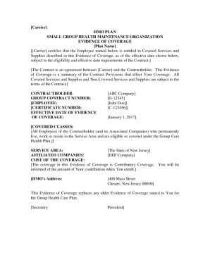 Fillable Online Carrier PLAN A SMALL GROUP HEALTH BENEFITS... Fax Email ...