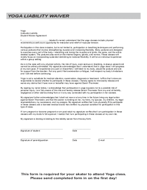 Fillable Online YOGA LIABILITY WAIVER - Ngin Fax Email Print - pdfFiller