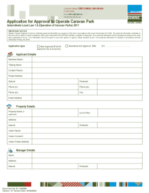 Fillable Online Application for Approval to Operate Caravan Park Fax ...
