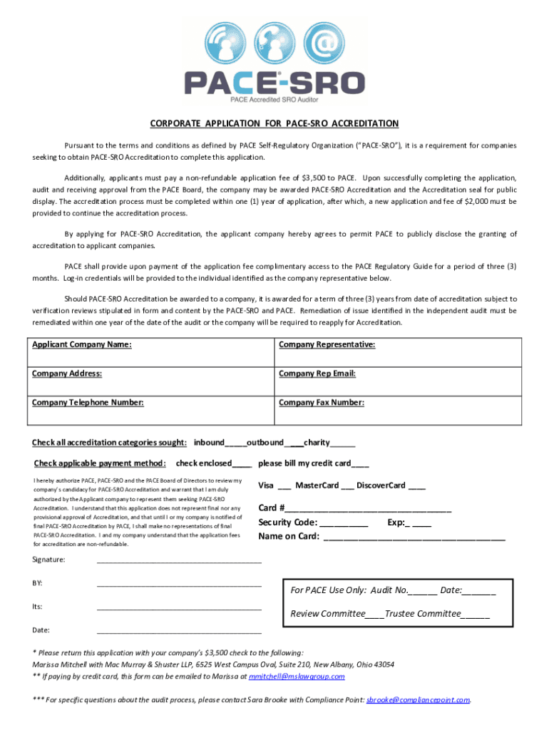 Fillable Online corporate application for pace-sro accreditation Fax ...