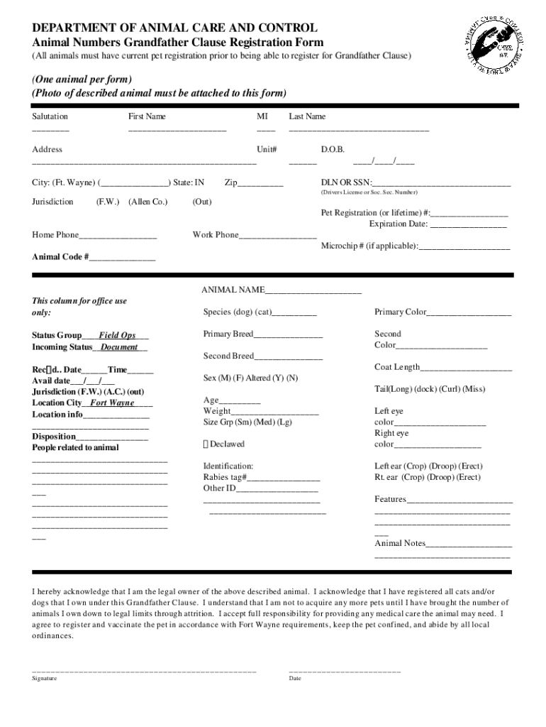 Fillable Online DEPARTMENT OF ANIMAL CARE AND CONTROL ... Fax Email ...