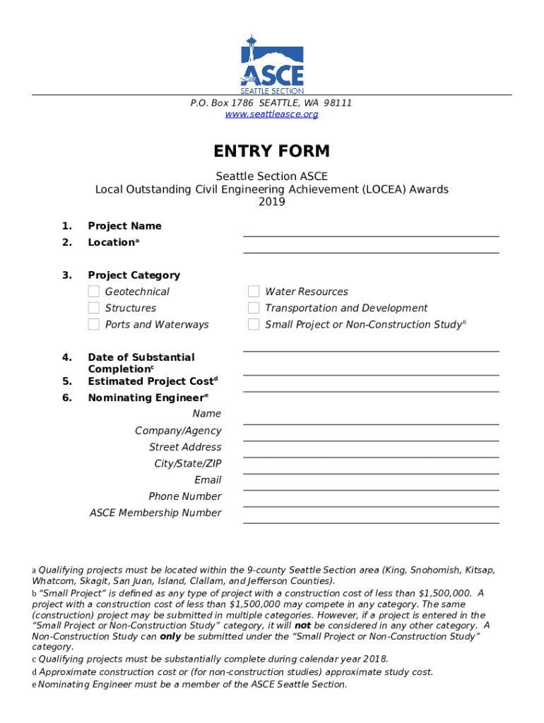 DUE: Applications for LOCEA Awardsseattle section - sections asce Doc Template | pdfFiller