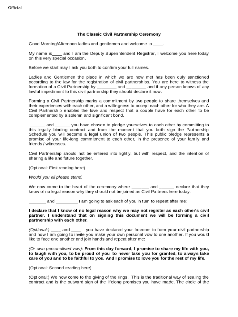 Giving notice of entering into a civil partnership Doc Template | pdfFiller