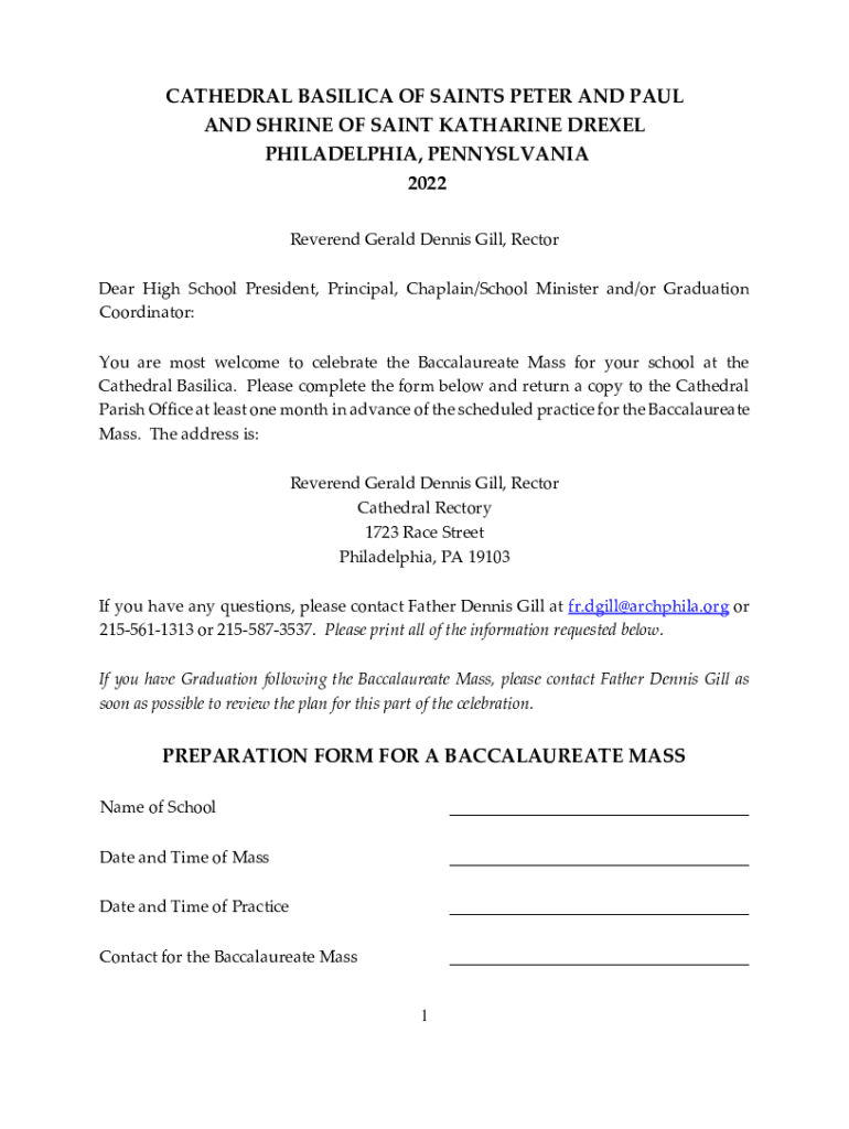 Fillable Online Baccalaureate Mass Preparation Form 2022 Fax Email ...
