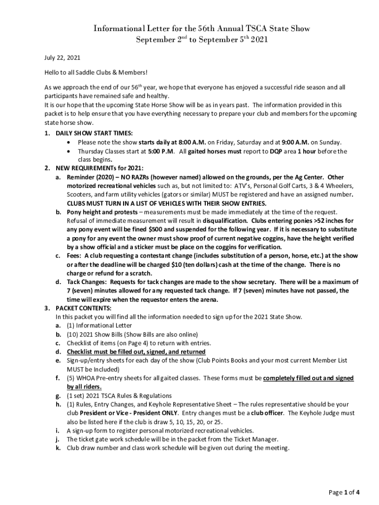 Fillable Online Informational Letter for the 56th Annual TSCA State ...