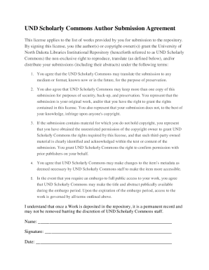 Fillable Online UND Scholarly Commons Author Submission Agreement Fax ...