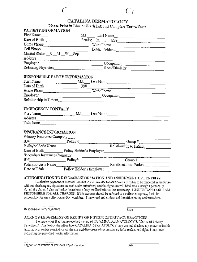 Fillable Online New Patient Forms - Catalina Dermatology - Secure Web Forms Fax Email Print ...