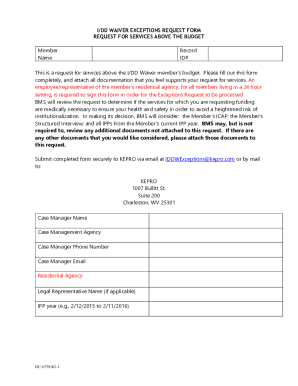 Fillable Online dhhr wv i/dd waiver exceptions request form Fax Email Print - pdfFiller
