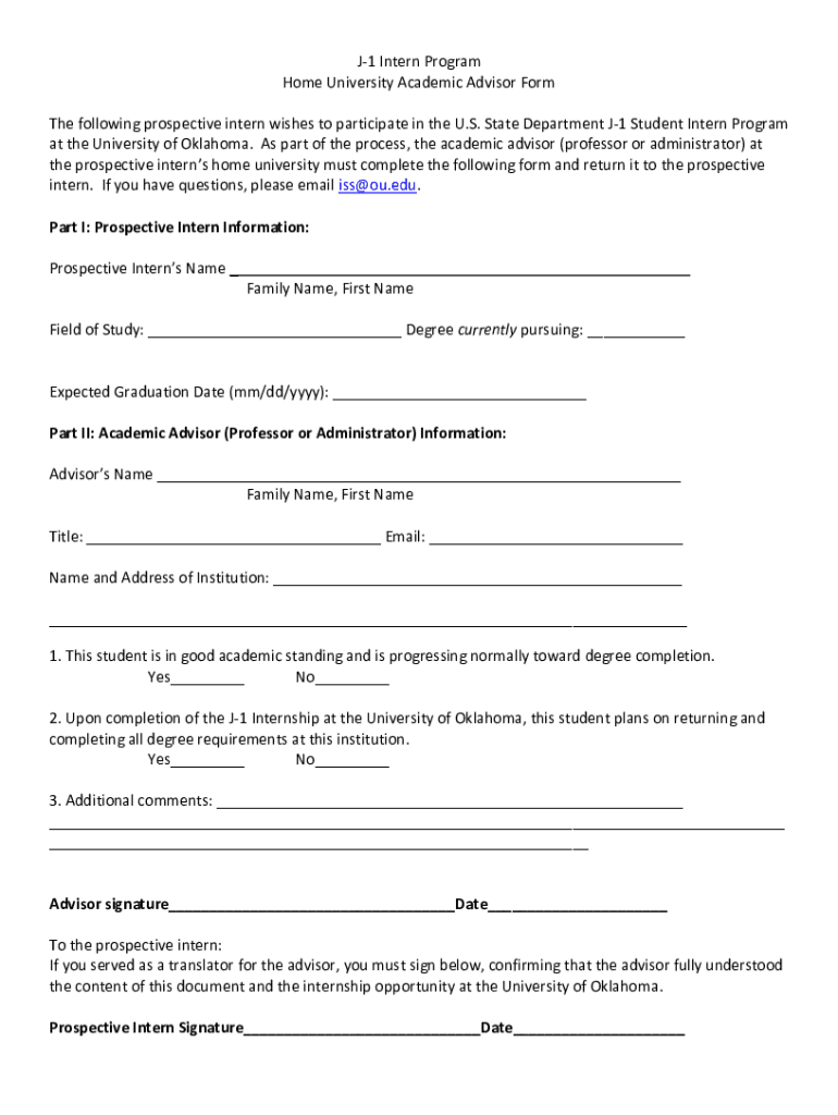 Fillable Online J-1 Exchange Visitor Student-Intern Application Fax Email Print - pdfFiller