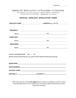 Fillable Online Official Affiliate Application Form Fax Email Print - pdfFiller