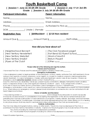 Fillable Online Camp Registration Wilmot Youth Basketball Summer Camp ...