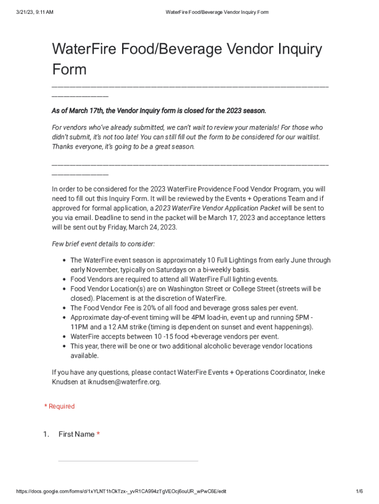 Fillable Online Food & Beverage Sale and Distribution Request Form Fax ...