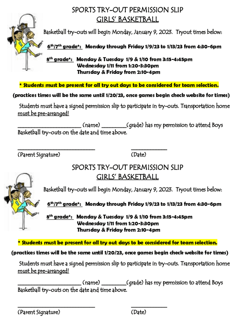 Fillable Online Jr. High Girls Basketball Tryout Information Fax Email ...