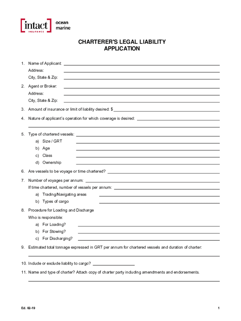 Fillable Online application for charterers legal liability form Fax ...