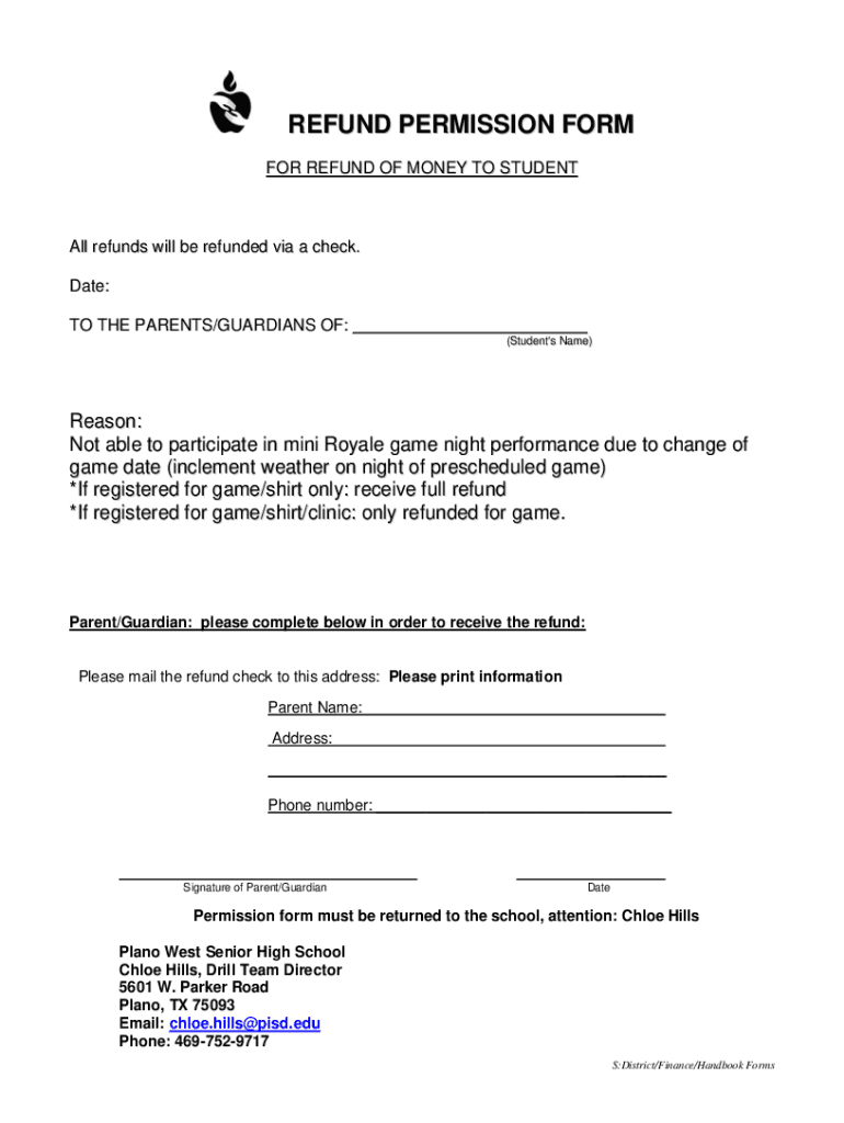 Fillable Online PARENT REFUND REQUEST FORM Fax Email Print - pdfFiller