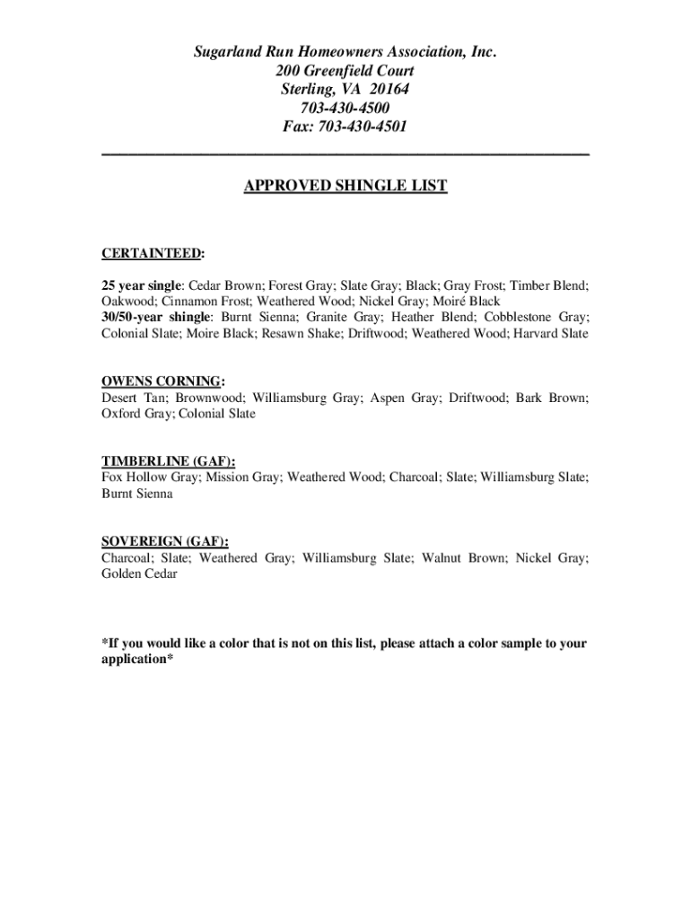 Fillable Online Sugarland Run Homeowner's Association - Swimming Pools ...