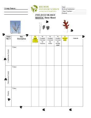 Fillable Online FIELD ECOLOGY - biotic data sheet Fax Email Print ...