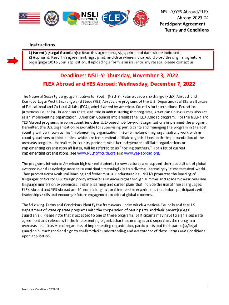 Fillable Online NSLI-Y Participant AgreementTerms and Conditions Fax Email Print - pdfFiller
