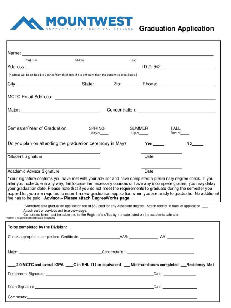 Fillable Online Graduation Application InstructionsOffice of the Registrar Fax Email Print ...