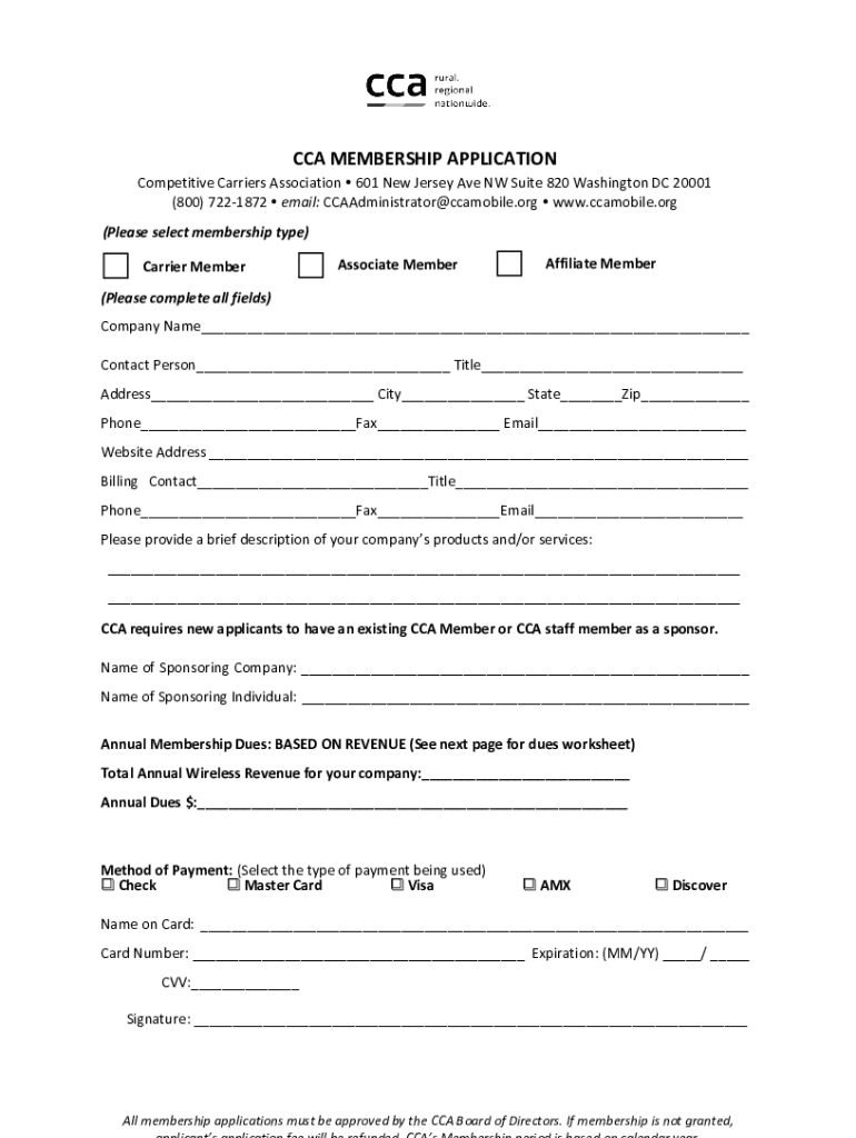 Fillable Online CCA MEMBERSHIP APPLICATION Fax Email Print - pdfFiller