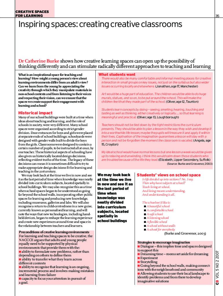 Fillable Online Inspiring spaces: creating creative classrooms Fax Email Print - pdfFiller