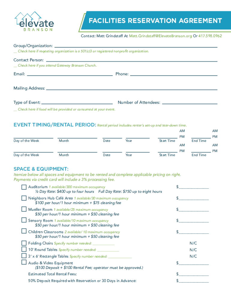 Fillable Online FACILITIES RESERVATION AGREEMENT Fax Email Print - pdfFiller