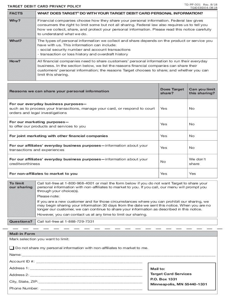 Fillable Online Target Debit Card Agreement & Error Resolution Notice ...
