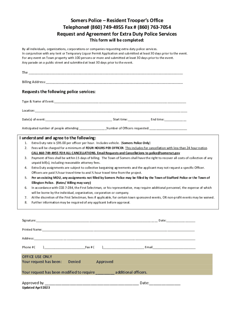 Fillable Online Connecticut State Police - Somers Resident Troopers ...