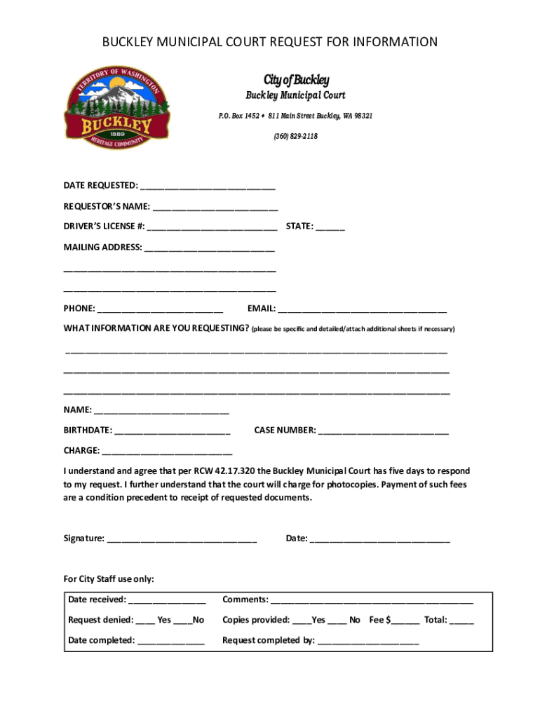 Fillable Online Buckley Municipal Court Request for Information Fax ...