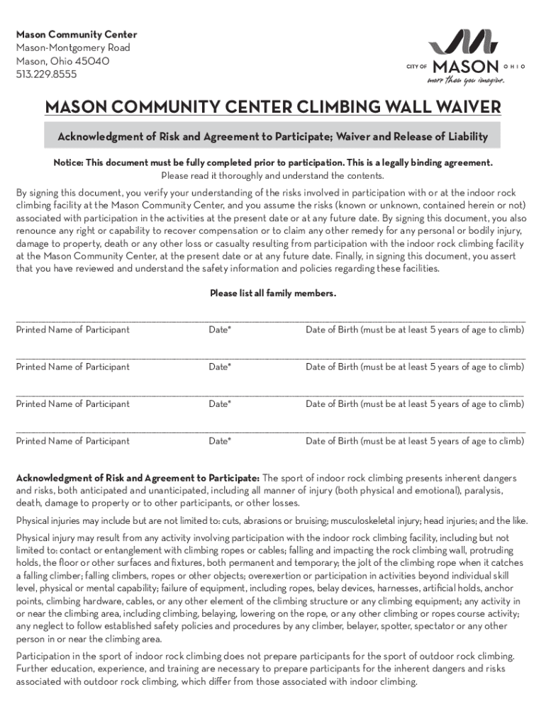 Fillable Online Liability Waiver Form & Ride Rules: Racin'4 Mason Fax ...