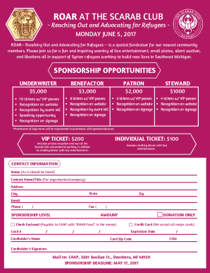Fillable Online ROAR Sponsorship Form Fax Email Print - pdfFiller