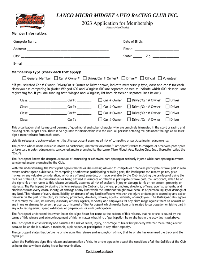Fillable Online LANCO MICRO MIDGET AUTO RACING CLUB INC Fax Email Print - pdfFiller