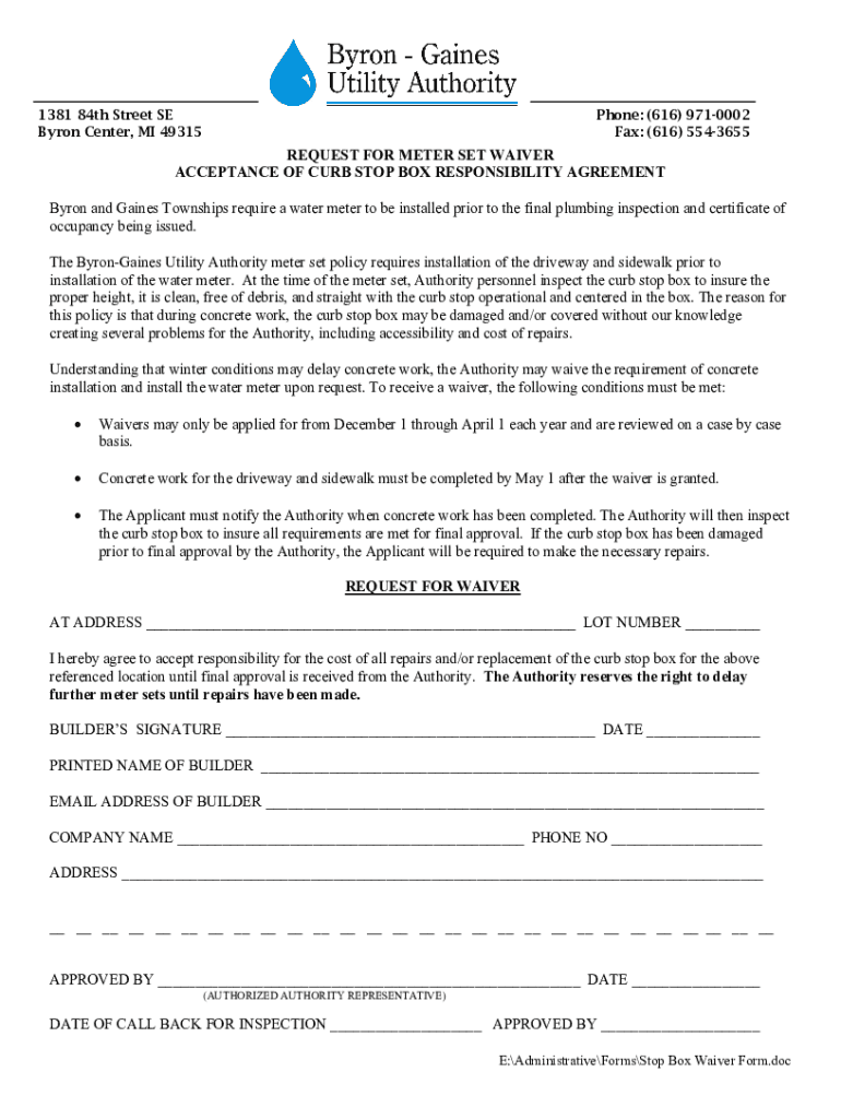 Fillable Online request for meter set waiver Fax Email Print - pdfFiller