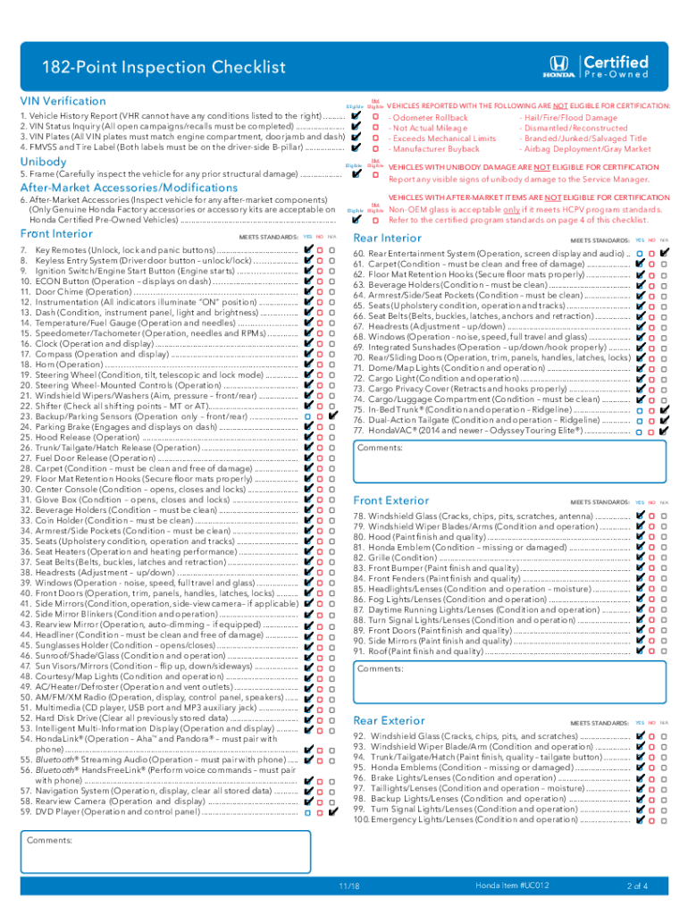 Fillable Online 182-Point Inspection Checklist Fax Email Print - pdfFiller