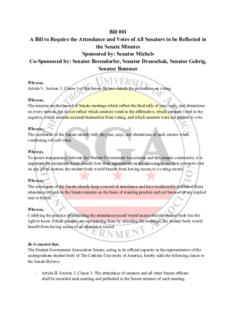 Fillable Online SGA Passes Two Resolutions and One Bill at First Senate ...