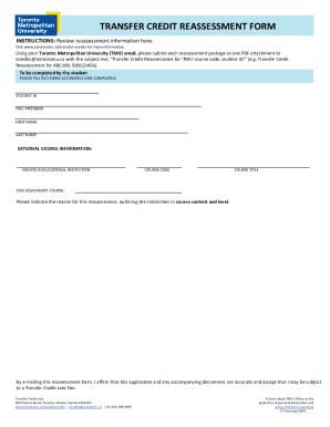 Fillable Online TRANSFER CREDIT REASSESSMENT FORM Fax Email Print - pdfFiller