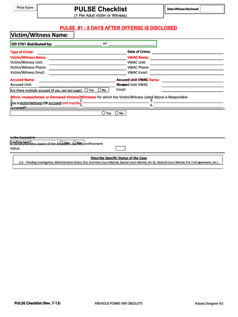 Fillable Online Pulse Checklist Fax Email Print - pdfFiller