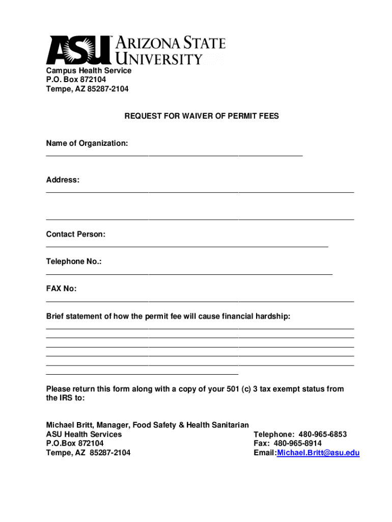 Fillable Online Request for waiver of permit fees.doc Fax Email Print ...