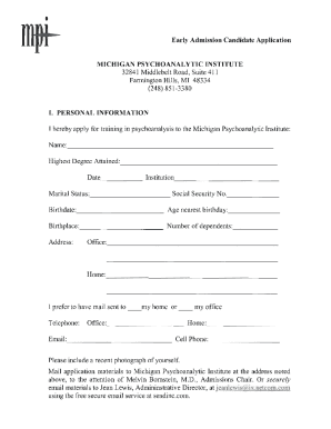 Fillable Online Early Admission Candidate Application Fax Email Print ...