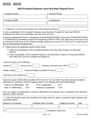 Fillable Online Excluded Employee Leave Buy-Back Request Form Fax Email ...
