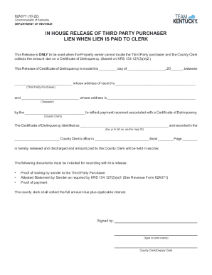 Fillable Online revenue ky Release of lien, Ky. Rev. Stat.138.880 ...