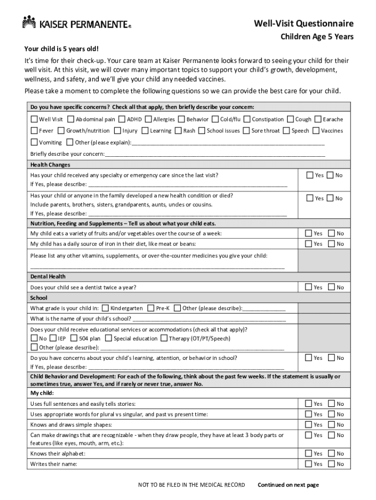 Fillable Online Well-Child Visits (Birth to 12 Years)My Doctor Online ...