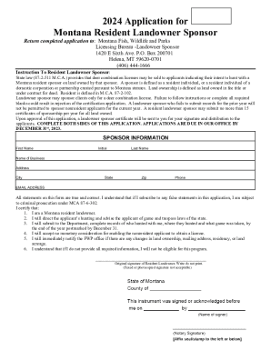 Fillable Online fwp mt 2024 Application for Montana Resident Landowner ...