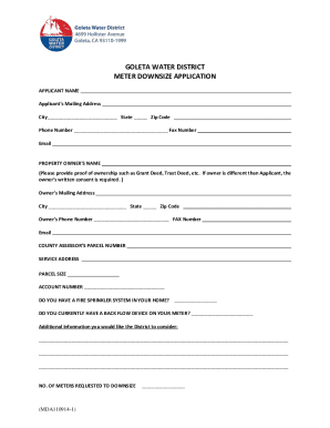 Fillable Online Application for Water Service and Sample Calculations ...