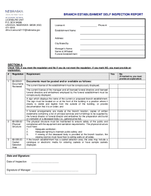 Fillable Online dhhs ne BRANCH ESTABLISHMENT SELF INSPECTION REPORT Fax Email Print - pdfFiller