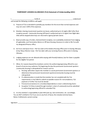 Fillable Online TEMPORARY LODGING ALLOWANCE (TLA) Statement of ... Fax ...