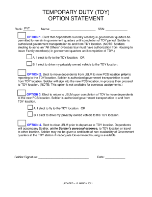 Fillable Online TEMPORARY DUTY (TDY) OPTION STATEMENT Fax Email Print ...