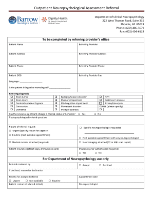 Fillable Online Outpatient Neuropsychological Assessment Referral Fax ...